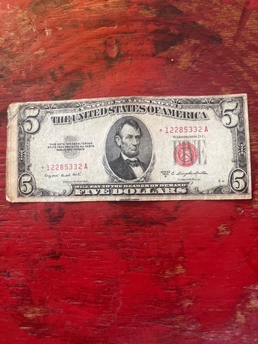 1953 $5 five dollar bill misaligned miscut error red seal star note | eBay