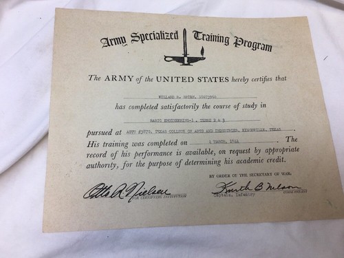 1944 US Army Certificate of Army Specialized Training Program | eBay