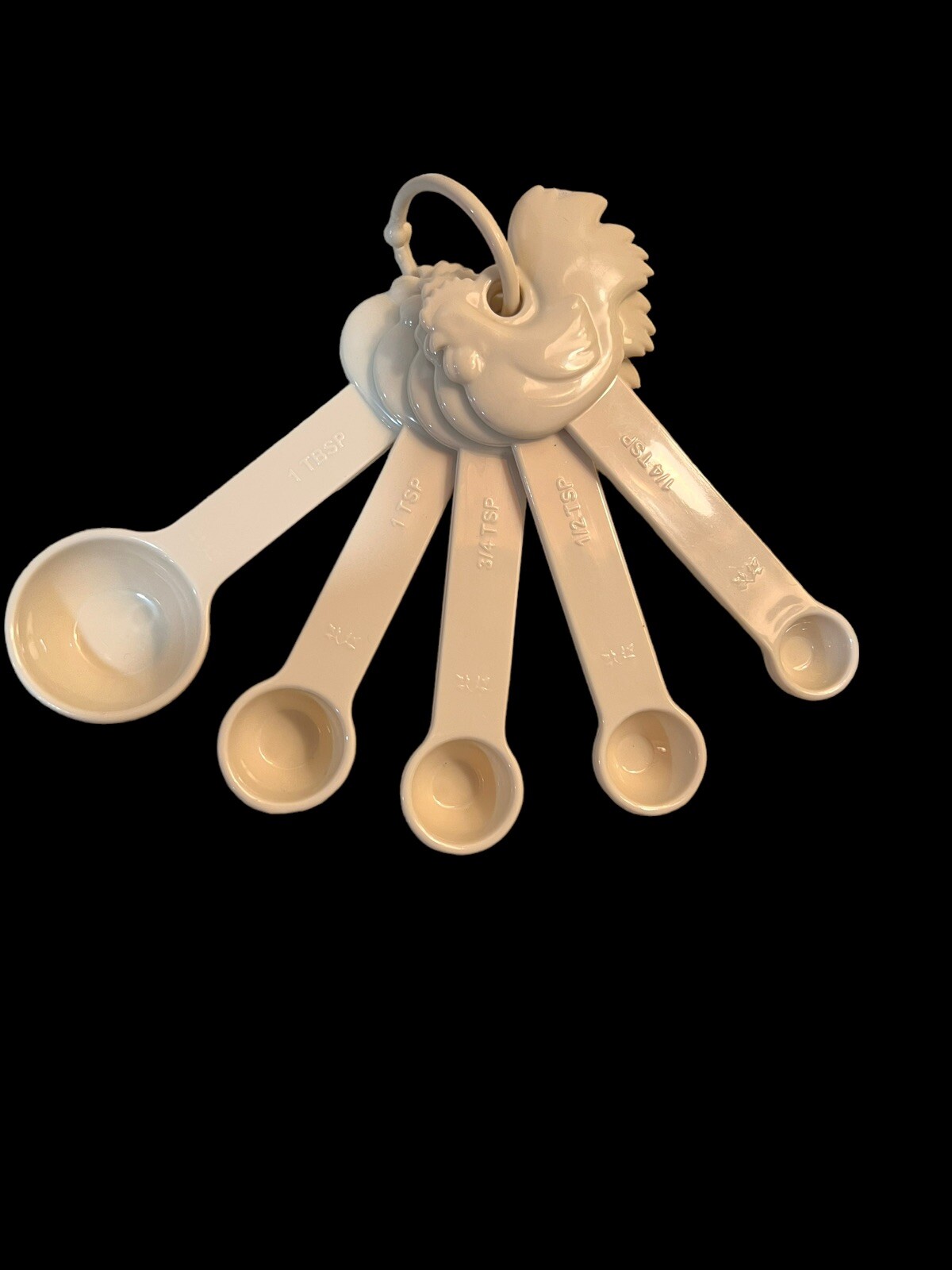 Vintage Set of 5 White Melamine Farmhouse Chicken Hen Measuring Spoons ...