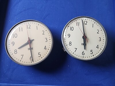 2 VNTG. IBM old school original/ industrial wall mount clock 13" made ...