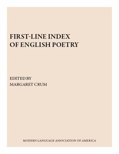 First-Line Index of English Poetry by Margaret Crum (1969, Trade ...