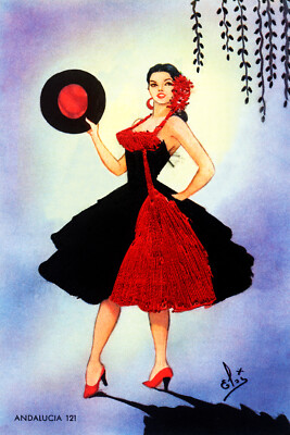 Flamenco Postcard - Mujeres de Andalucia #121 Canvas Art Poster 16"x 24 ...