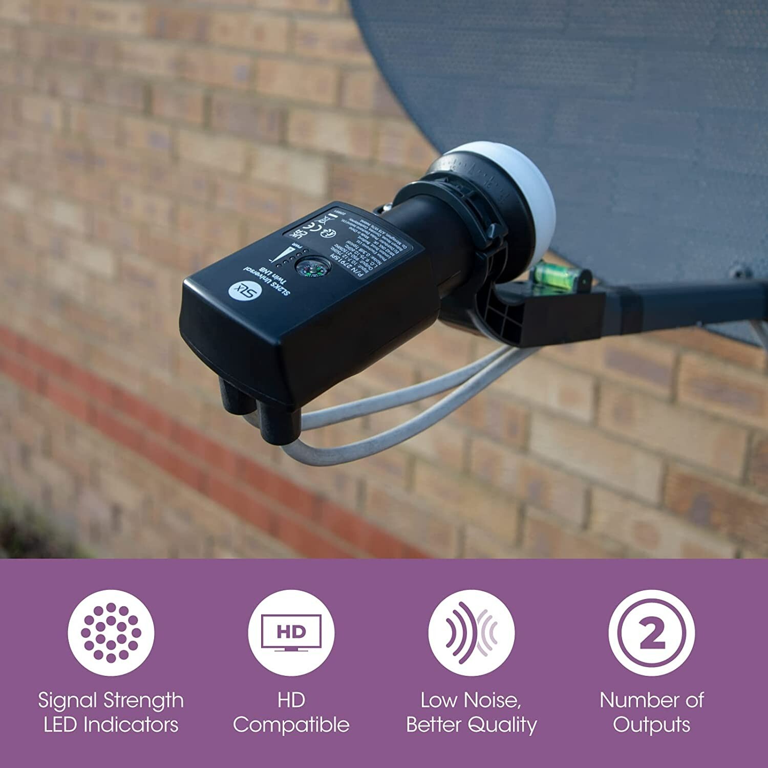 SLx Dual LNB with Built in Signal Finder, 4K Satellite HD 2 Output KU ...