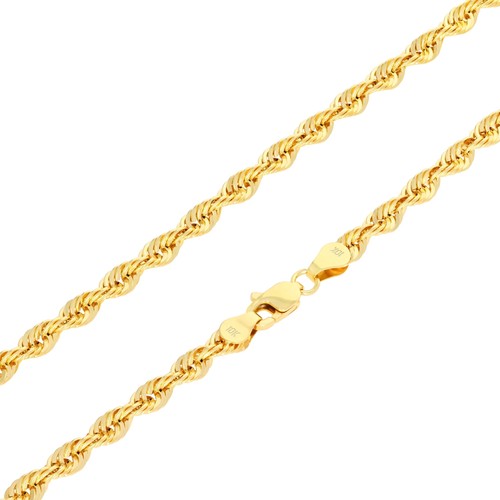 10K Yellow Gold 4mm Rope Chain Laser Diamond Cut Necklace Mens Womens ...