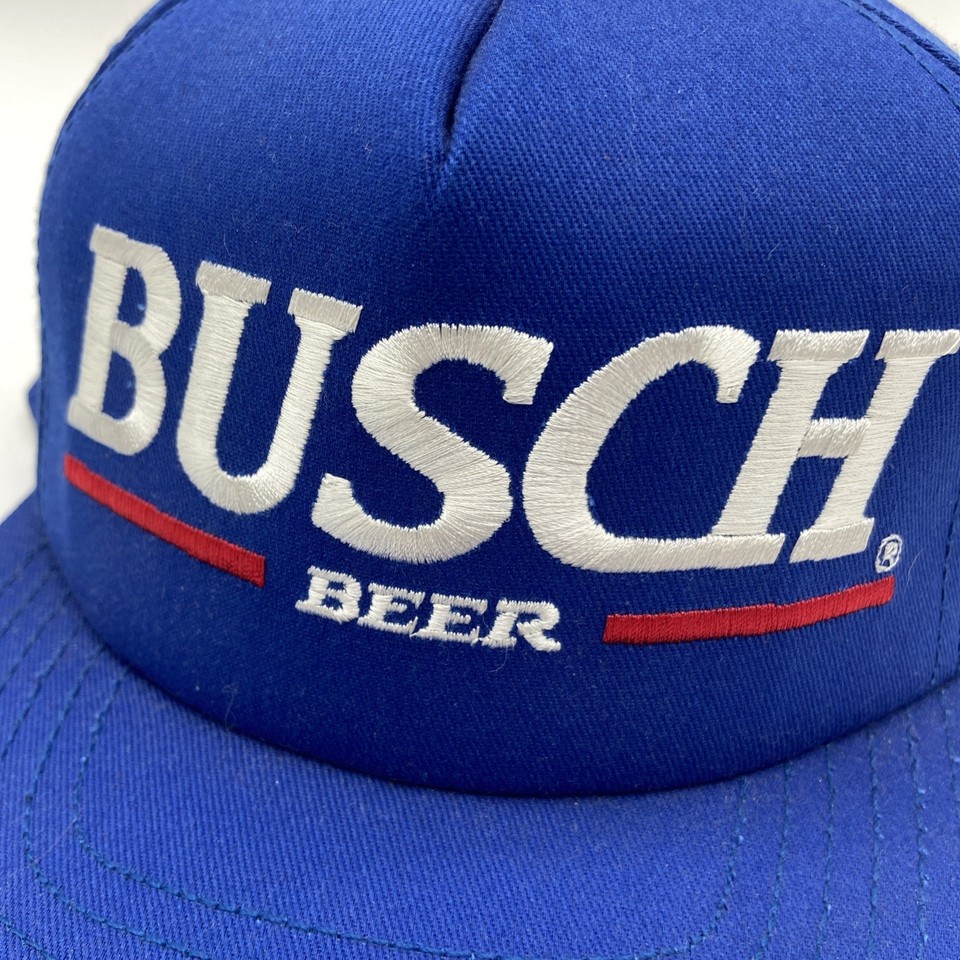 Vintage 80s BUSCH BEER Alcohol SNAP BACK TRUCKER HAT USA Budweiser ...