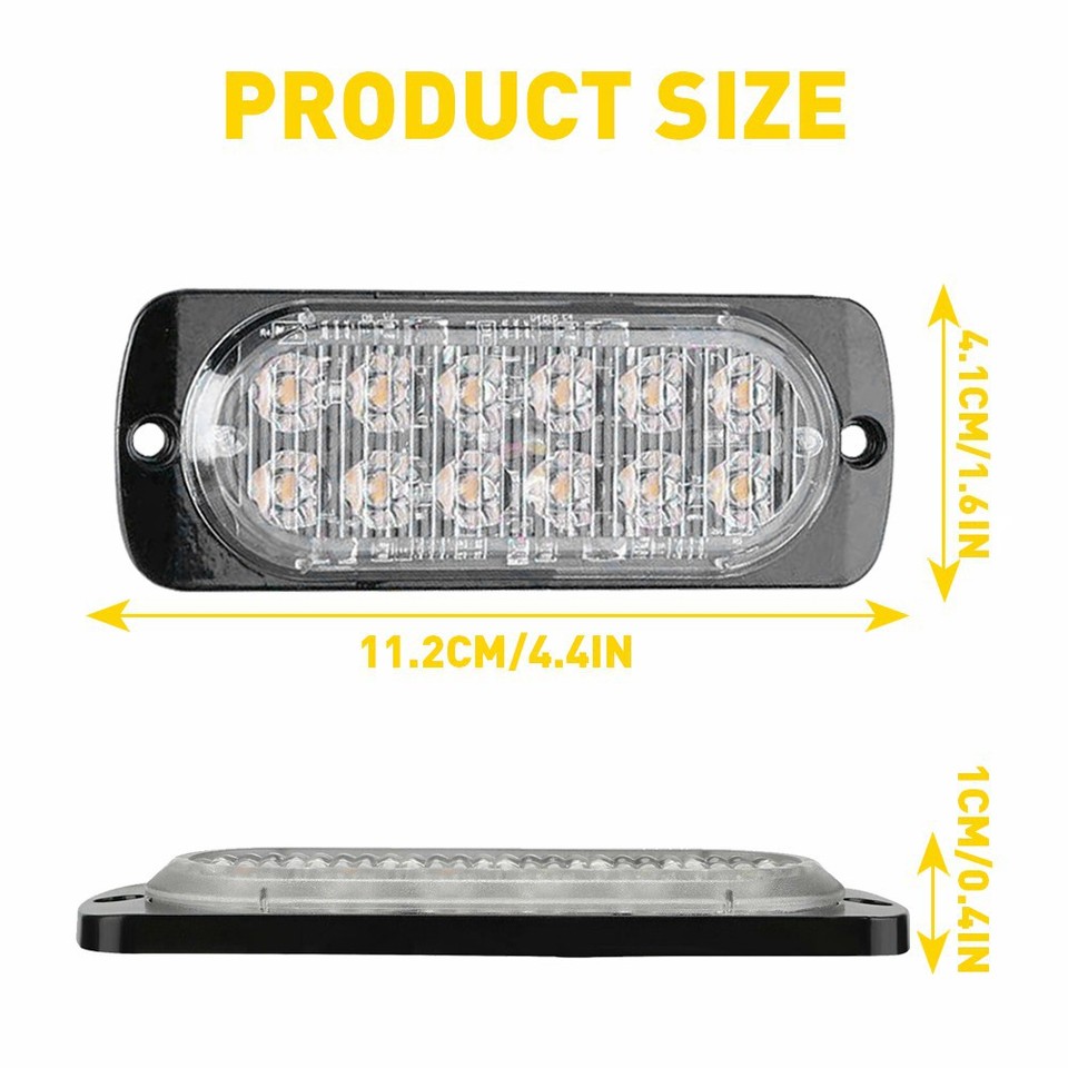 4x Amber 12 Light Strobe LED Truck Bar Hazard BSD- Beacon Bright ...