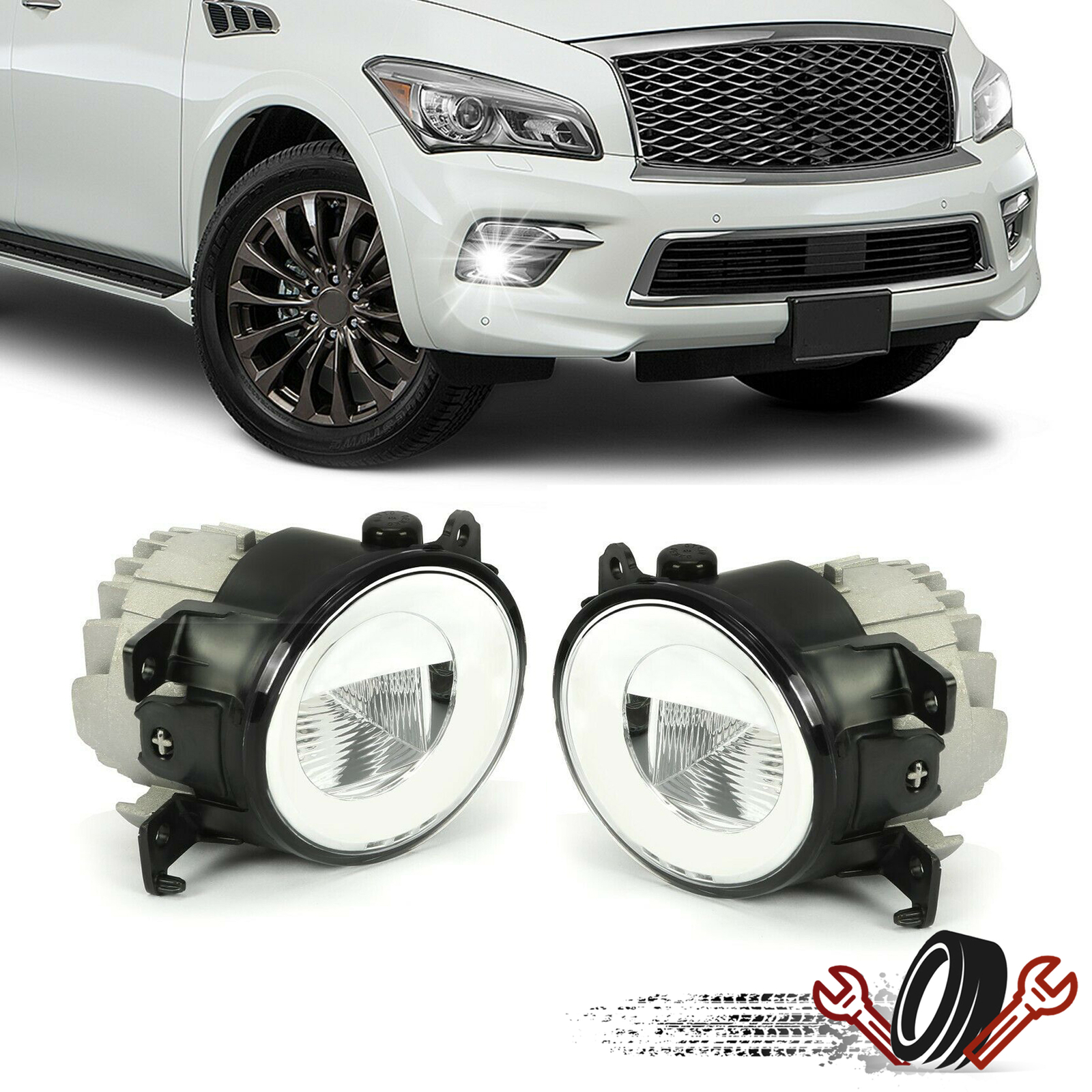 Front Bumper LED Fog Light Lamp LH & RH Pair for 14-20 Infiniti Q50 ...