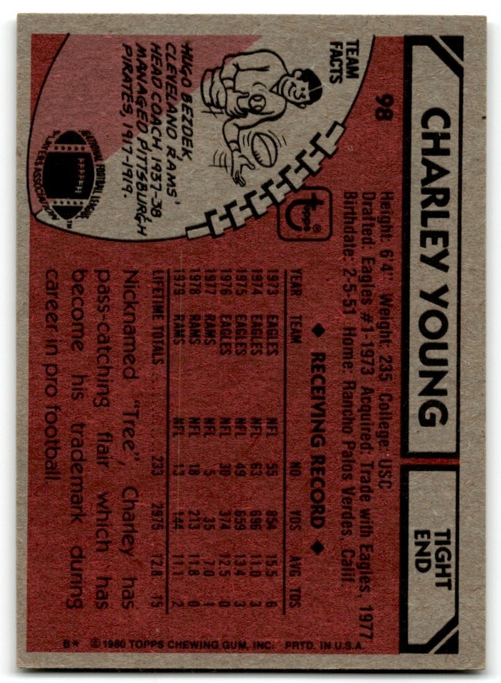 1980 Topps Charle Young Los Angeles Rams #98 | eBay