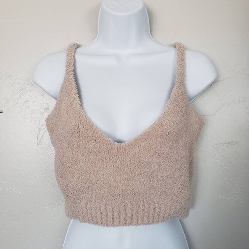 Fashion Nova Large Beige Furry Fuzzy Cropped Crop Tank Top V-neck Comfy ...