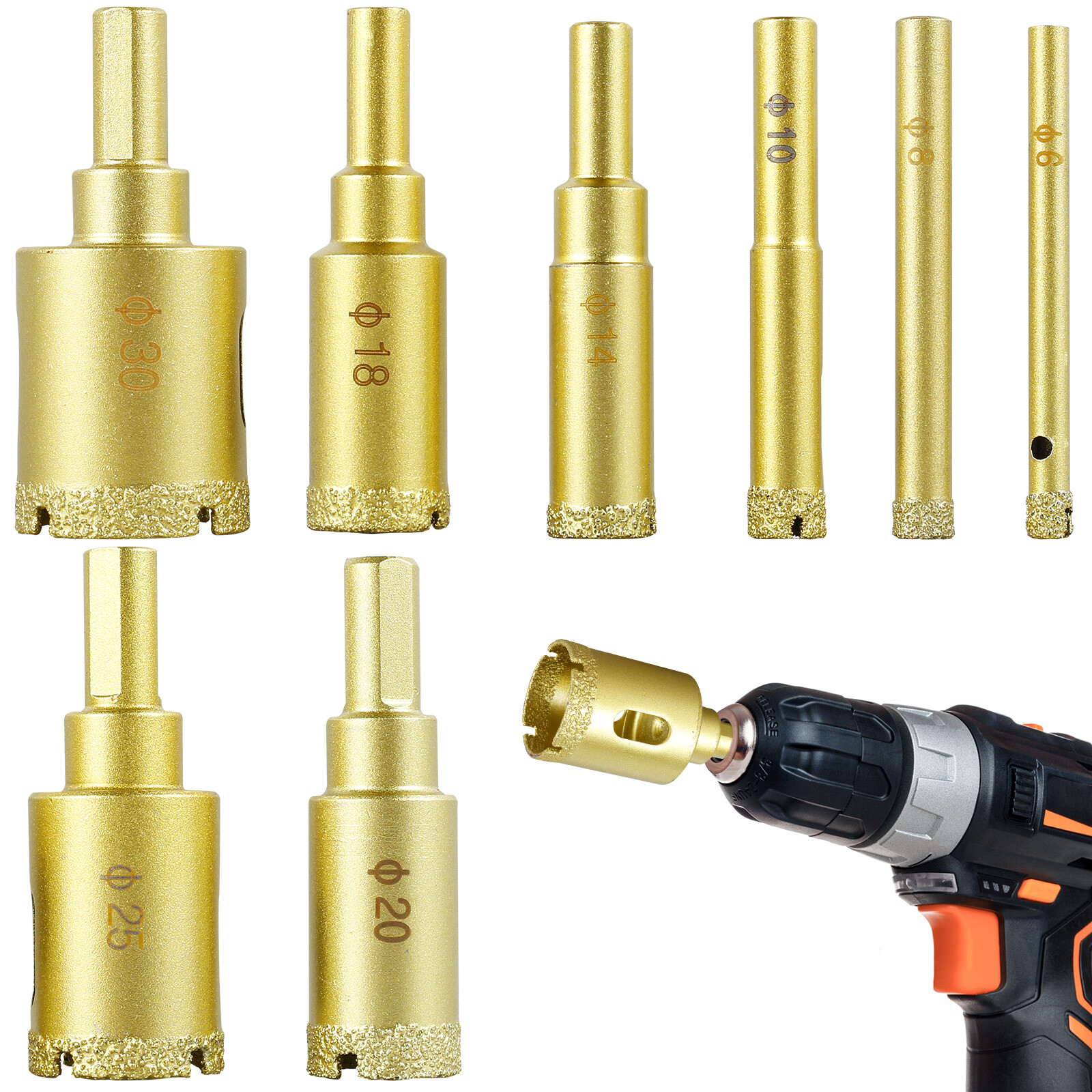 8Pcs Diamond Hole Saw Kit 6mm-30mm Tile Core Drill Bit Set Brazed ...