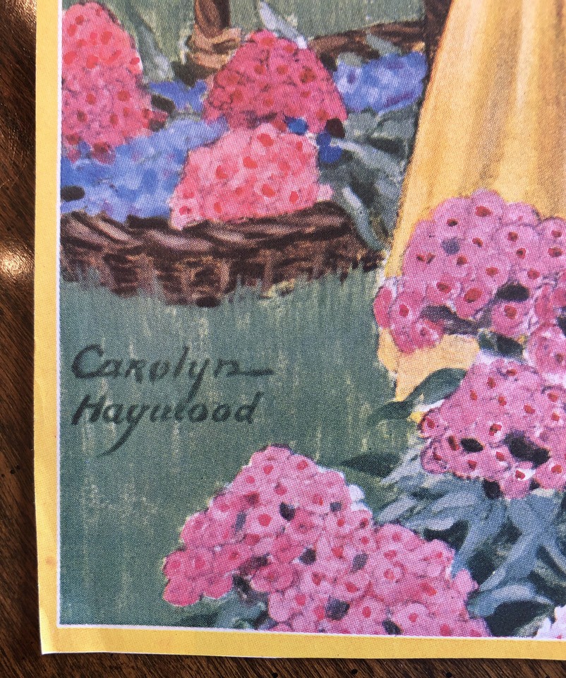 Vtg Antique Magazine Clip Art Illustration Lady In Flower Garden ...