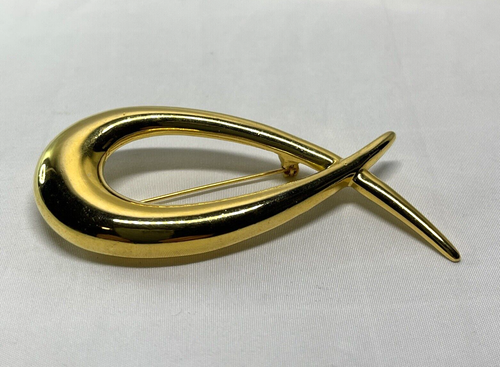 3" Fish Ribbon Polished Gold Tone Brooch / Pin | eBay