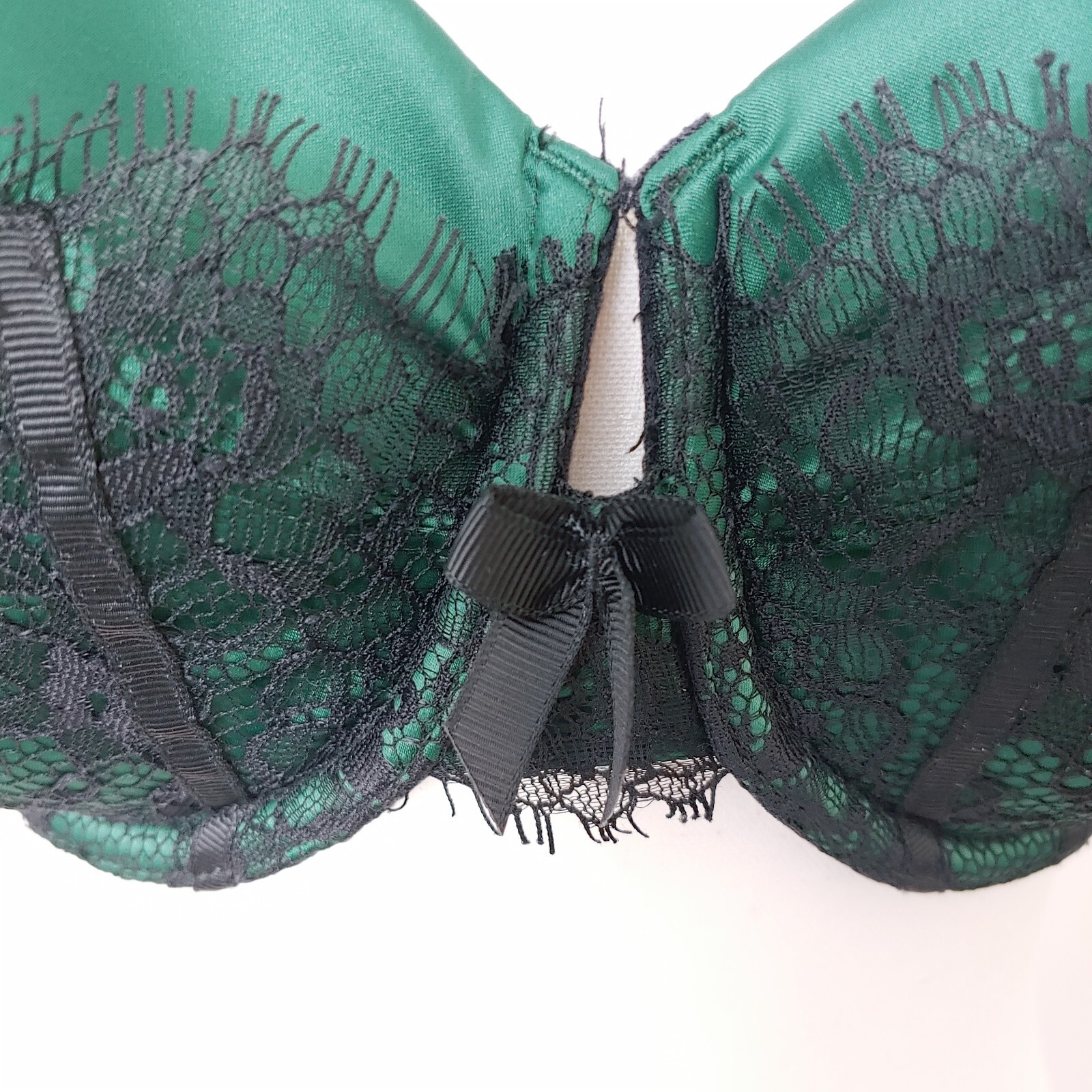Dita Von Teese Von Follies Bra Size 12DD Underwire Black GREEN Satin ...