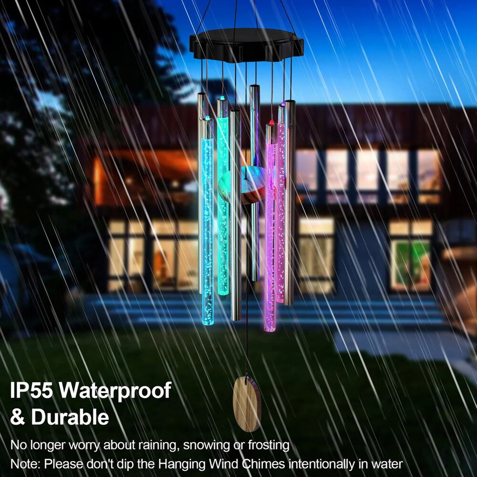 Chimes Color Changing Solar Wind LED Lights Large Deep Tone Resonant ...