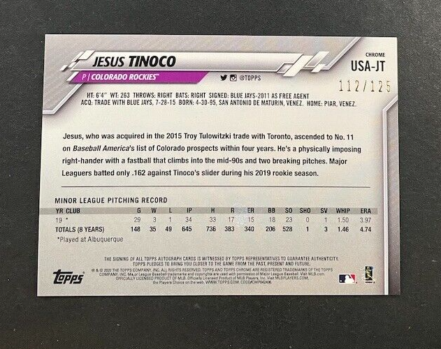 2020 Topps Chrome - Jesus Tinoco #USA-JT Colorado Rockies - RC Prism ...