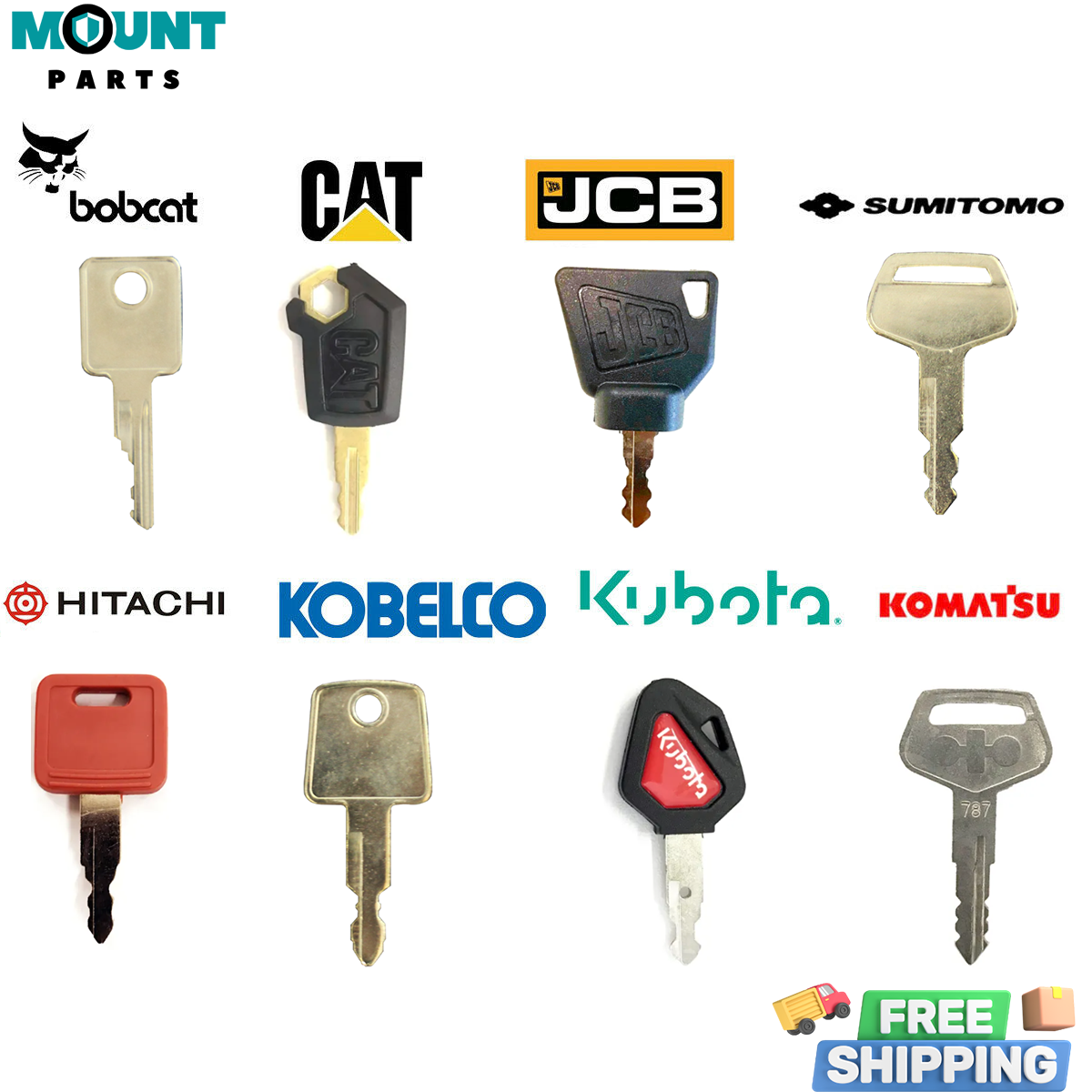 8 Heavy Equipment Keys Set BOBCAT CAT JCB HITACHI KOBELCO KUBOTA ...