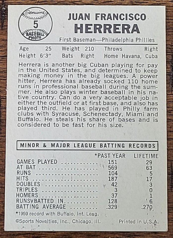 1960 LEAF #5 FRANK PANCHO HERRERA SIGNED ROOKIE CARD PHILLIES | eBay