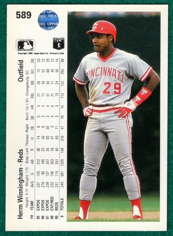 Herm Winningham - 1990 Upper Deck #589 - Cincinnati Reds Baseball Card ...