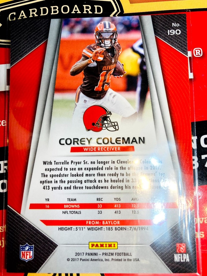 2017 Panini Prizm #190 COREY COLEMAN Cleveland Browns NFL Football Card ...