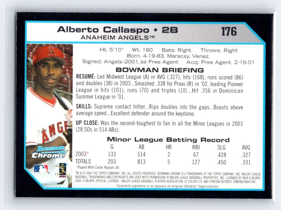 ALBERTO CALLASPO 2004 Bowman Chrome First Year Rookie #176 Anaheim ...