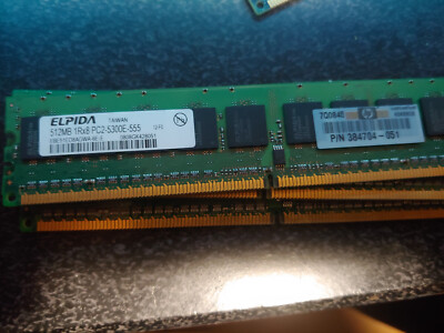 512MB ELPIDA PC2-5300E DDR2 ECC RAM MEMORY EBE51ED8AGWA-6E-E HP 384704 ...