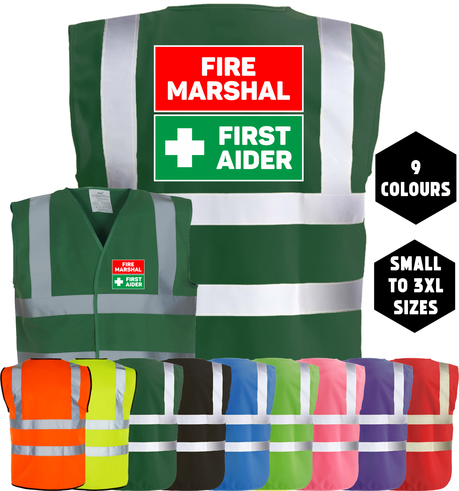 FIRE MARSHAL FIRST AIDER Hi-Vis High-Vis Visibility Safety Vest ...