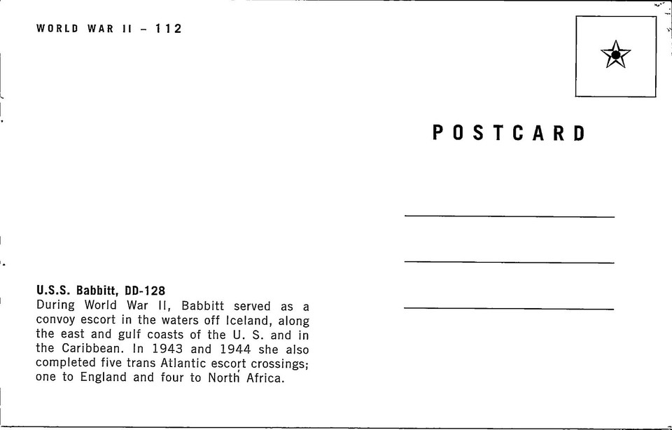 USS Babbitt DD-128 WWII US Navy Ship postcard | eBay