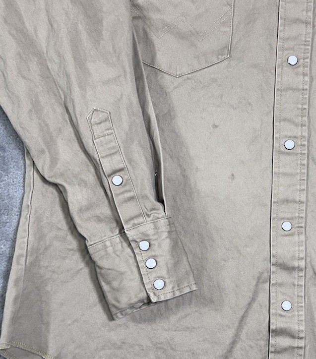 Wrangler Men's XL Khaki Cowboy Cut Western Pearl Snap Firm Finish Work ...
