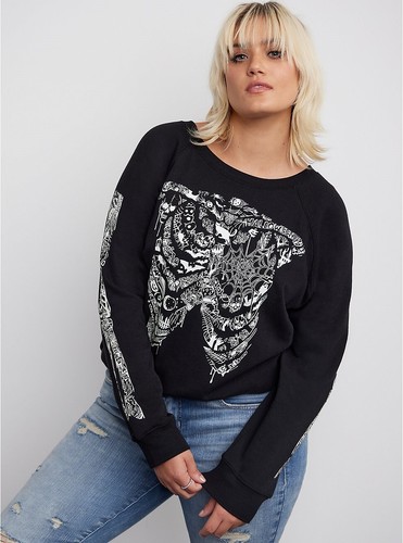 Torrid Tattoo Sweatshirt Bones Halloween Punk Gothic Glow Fleece NWT ...