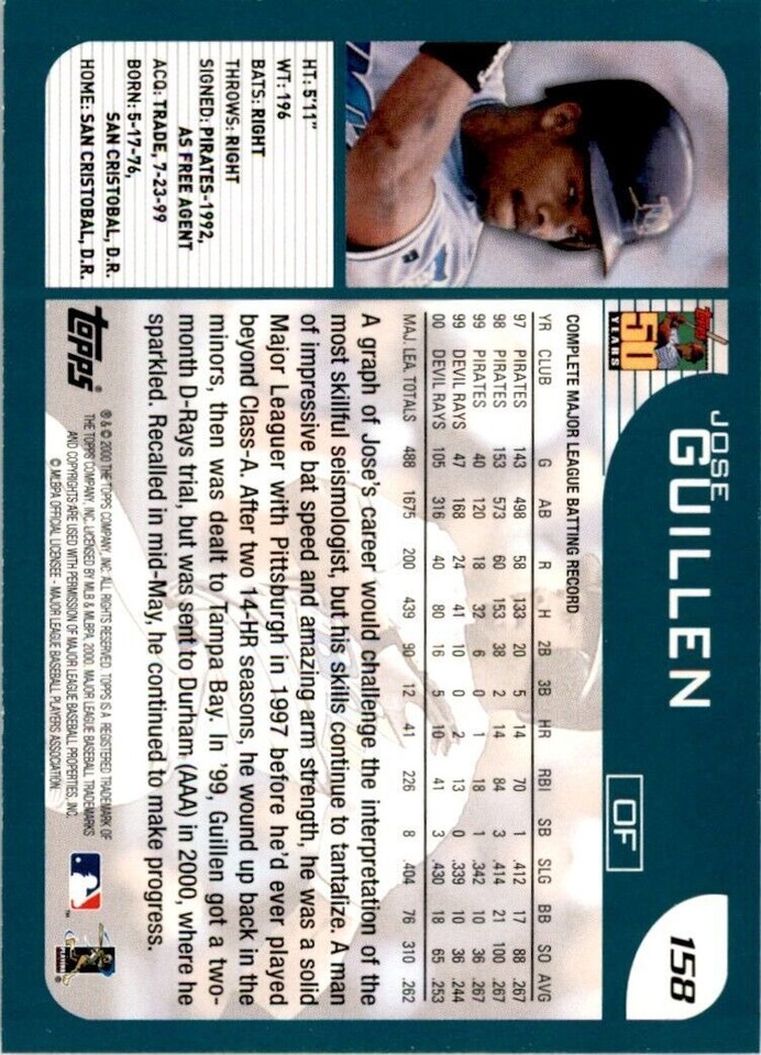 2001 TOPPS JOSE GUILLEN . TAMPA BAY DEVIL RAYS #158 | eBay UK