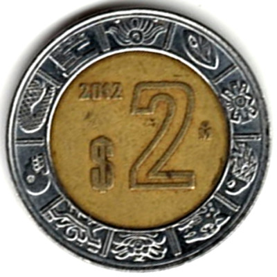 2012 Mexican 2 pesos ~ BIMETALLIC ~ YOU GRADE IT ~ PLEASE SEE THE SCAN ...