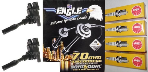 Eagle 7mm Ignition Leads, 4 Ngk Std Plugs & 2 ICON Coils E74654-BKR6E ...