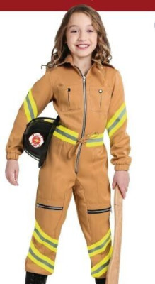 Girl's Firefighter Tan Jumpsuit Fire & Rescue Uniform Costume SIZE XL ...