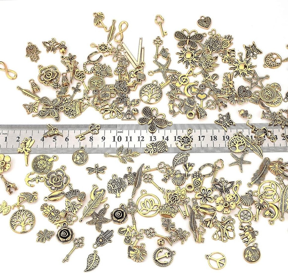 Gold Charms Set Bulk Jewelry Making Supplies Antiqued Assorted Lot ...