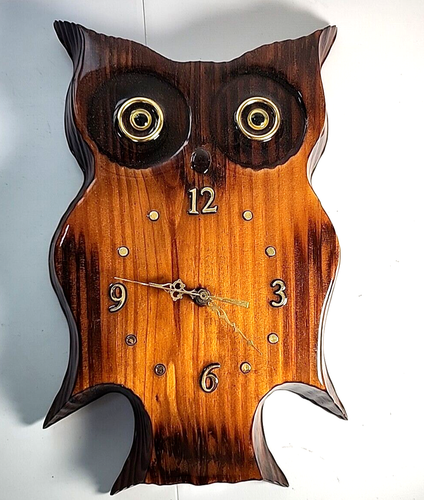 Vintage Wooden Owl Clock Kitschy Retro Working Order | eBay
