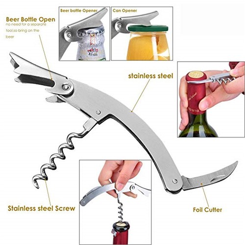 6PCS Stainless Steel Cutter Cork Screw Corkscrew Bar Wine and Bottle ...