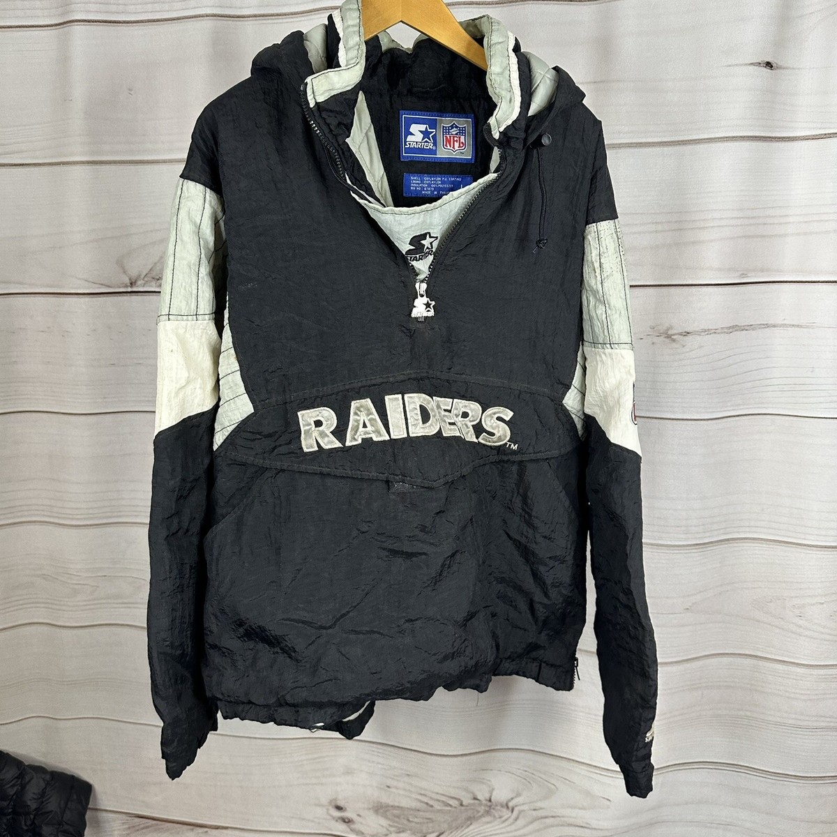 Vintage Raiders Starter Jacket Large Black Pouch Hood Vintage Raiders Starter Jacket Large Black Pouch Hood