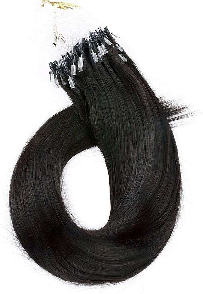 Pre-Looped Fish Line Micro Ring Beads Link Hair Extensions Real Remy ...
