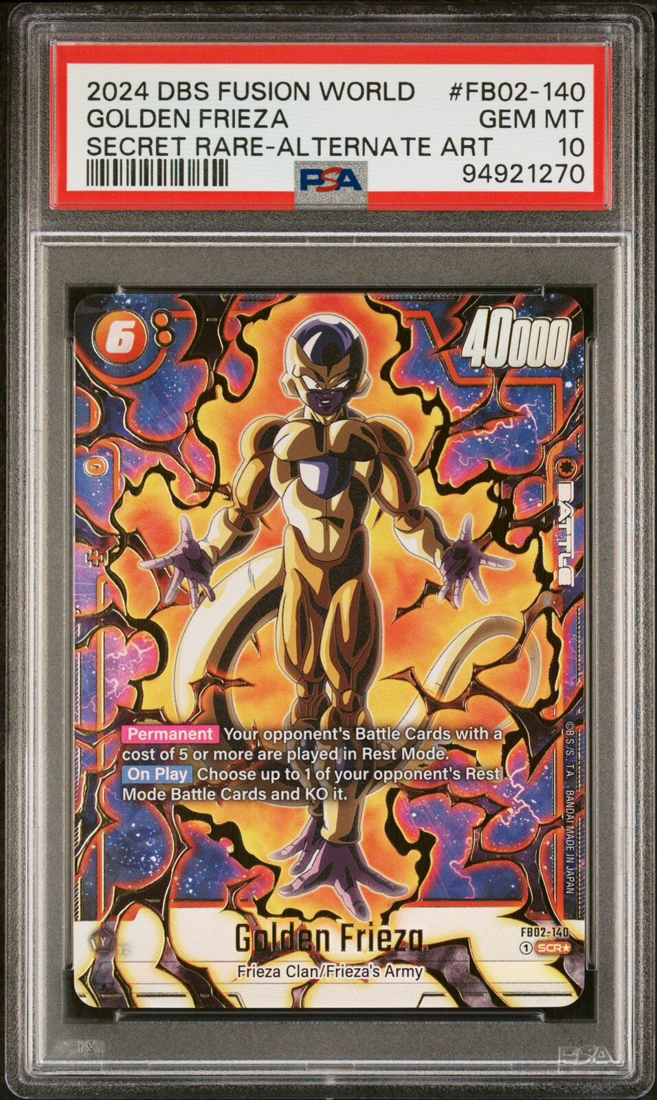 PSA 10 GEM MINT Golden Frieza Alt Art SCR Dragon Ball Super Fusion FB02 ...