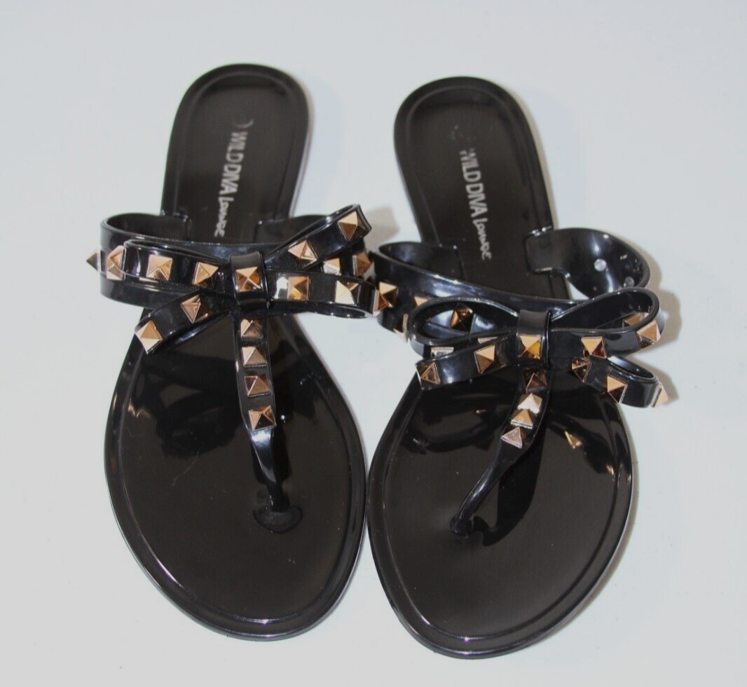 *5 *Wild Diva Lounge Studded Bow Jelly Flip Flop Sandals Sz 6 | eBay