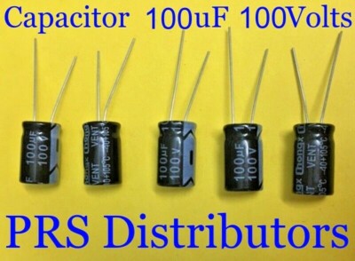 CAPACITOR 100uF 100V Radial Electrolytic Capacitor 100mF 100 uF Black 5 ...