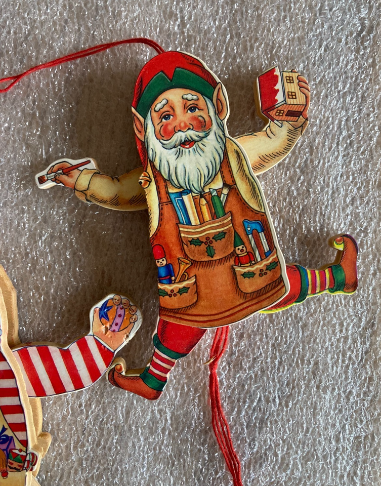 3 Vintage Wood Pull String Jumping Jack Christmas Ornaments Santa ...