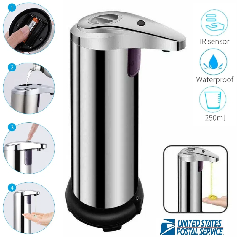 250ml Stainless Auto Handsfree Sensor Touchless Soap Dispenser Kitchen ...
