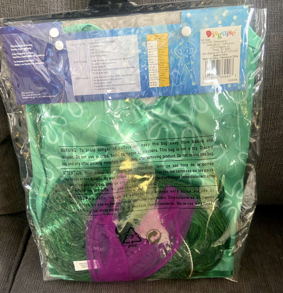 Pixar Inside Out Disgust Child Costume Medium 7/8 Includes Wig & Scarf ...