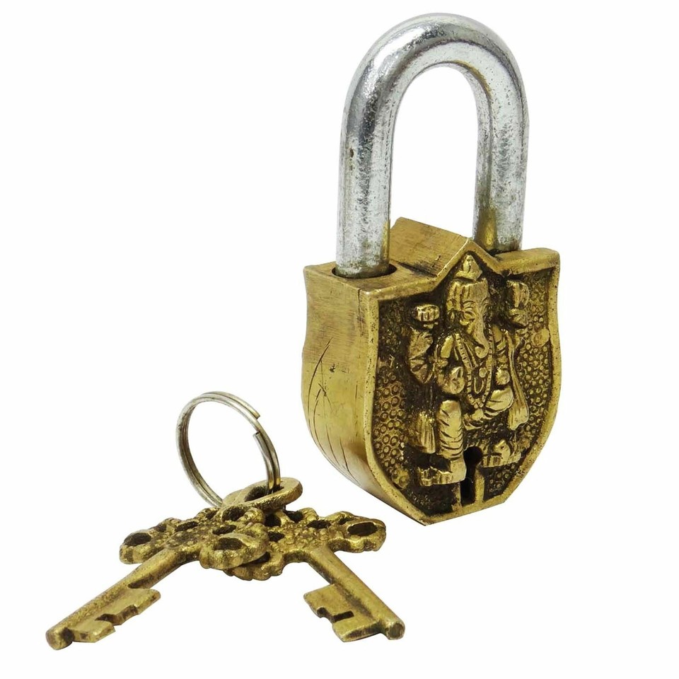 Brass Door Lock Lord Ganesha Religious God Design Padlock Full Safety ...
