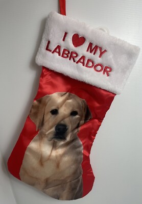 NEW Christmas Stocking I Love My Labrador Dog Yellow Lab Embroidered 18 ...