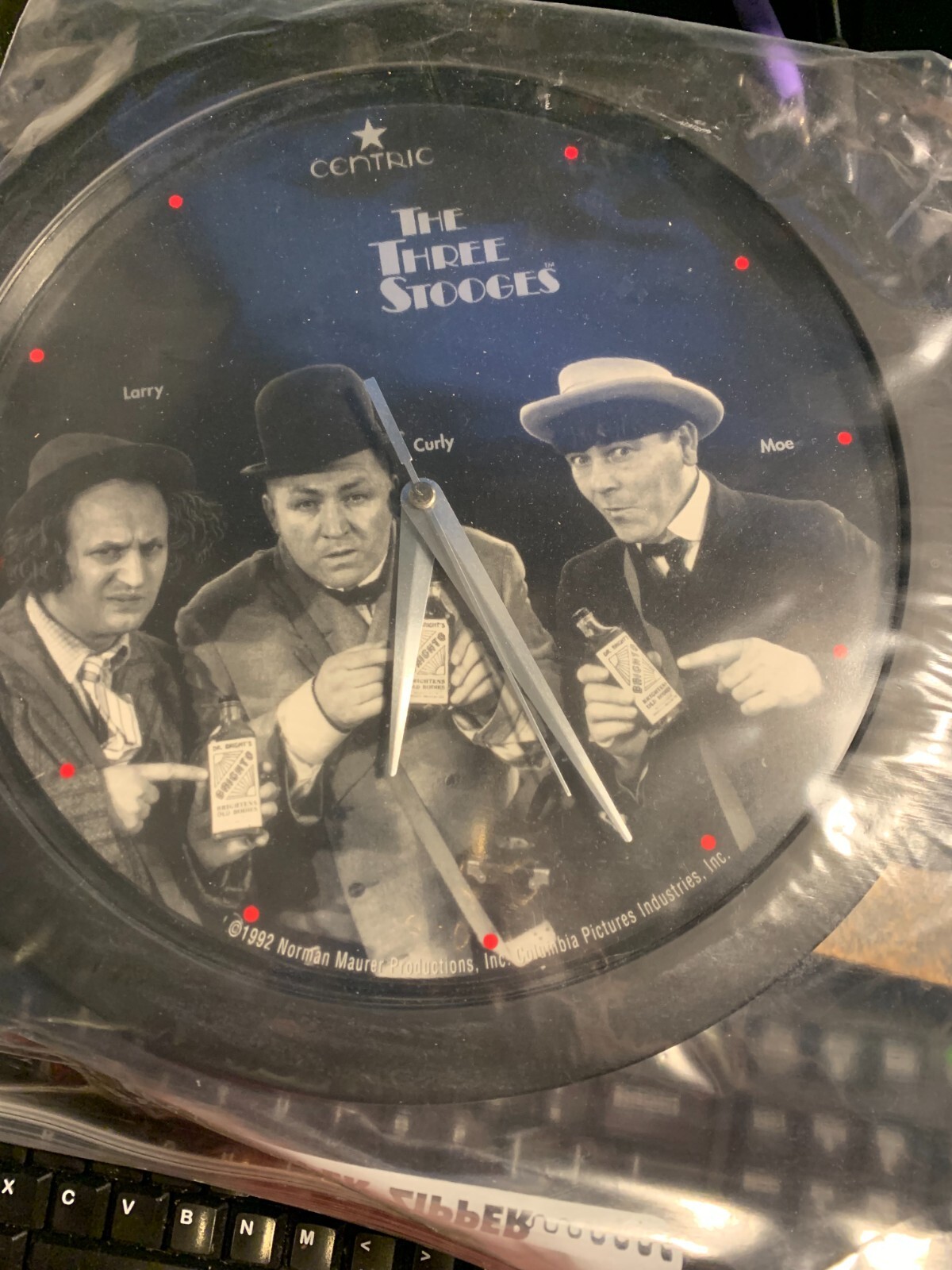 1992 CENTRIC THE THREE STOOGES WALL CLOCK NORMAN MAURER LARRY CURLY MOE ...