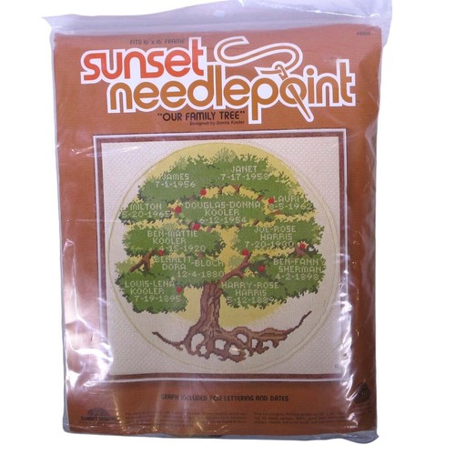 Vintage 1980 Sunset Wool Needlepoint Kit 6905 Our Family Tree Fits ...