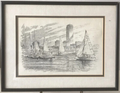 VINTAGE JAS F MURRAY CITYSCAPE NAUTICAL LITHOGRAPH PRINT 1950S BOSTON ...