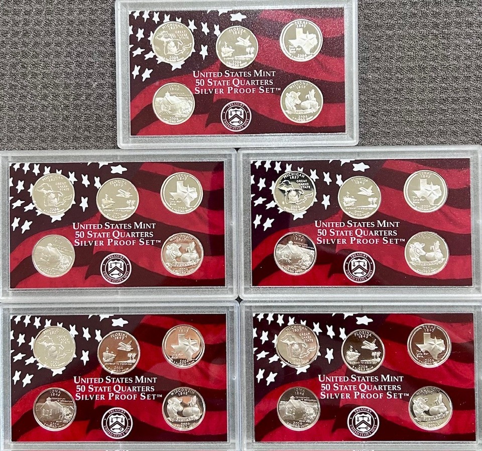 2004 United States Mint 50 State Quarters Silver Proof Set with Box and ...